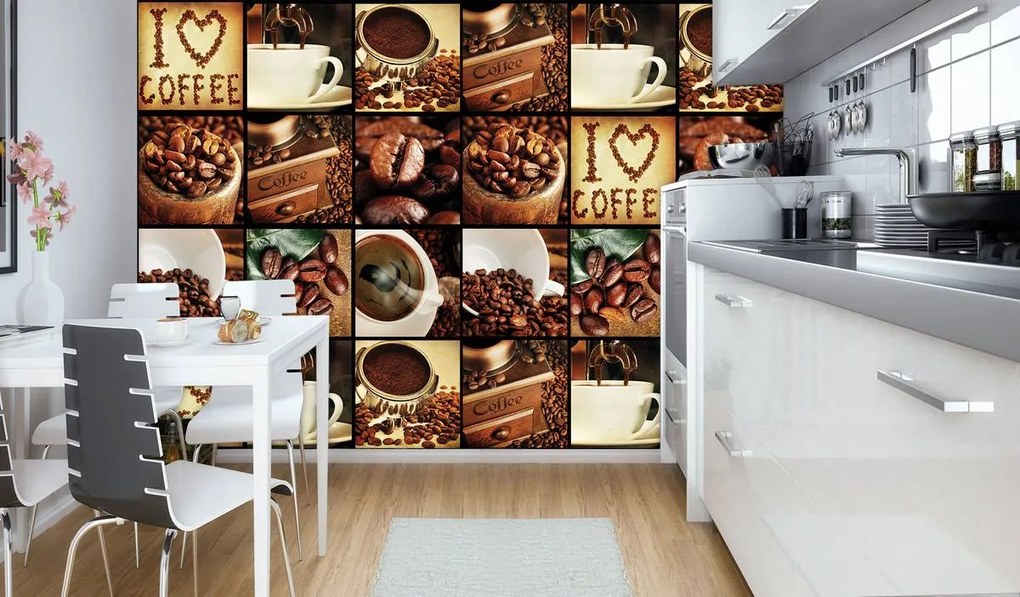 Fototapeta - I Love Coffee - koláž (254x184 cm)