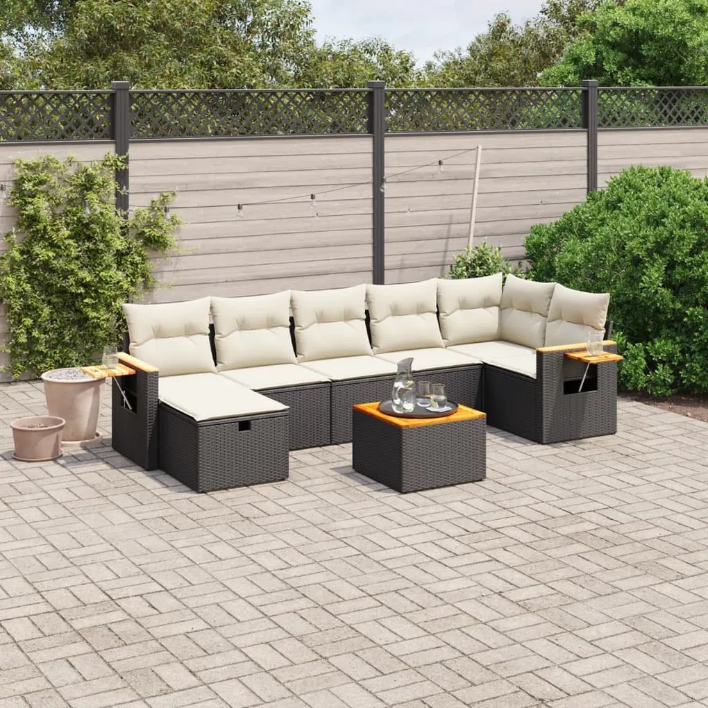 8dílná zahradní sedací souprava s poduškami černá polyratan 3265536