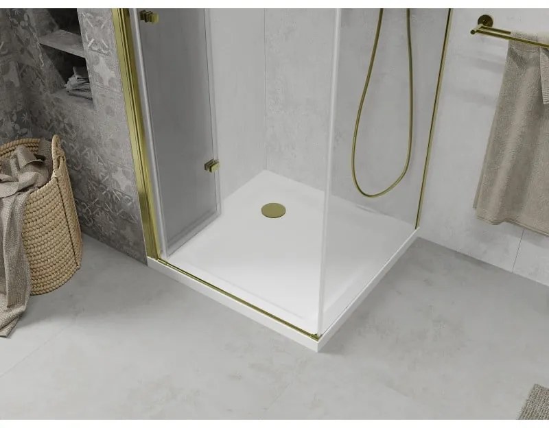 Mexen Lima sprchový kout 80x80cm, 6mm sklo, zlatý profil - čiré sklo + Slim sprchová vanička - 856-080-080-50-00-4010