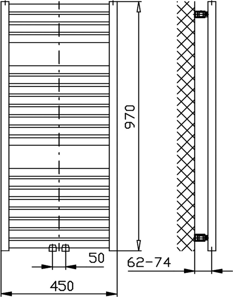 Aqualine Aqualine, TONDI topné těleso 450x970 mm, středové připojení, černá matná, DT456T