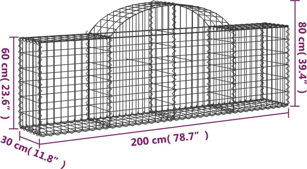 vidaXL Klenuté gabionové koše 9 ks 200x30x60/80 cm pozinkované železo [3146075]