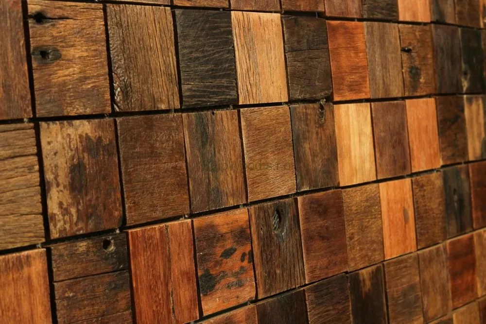 Dřevěná lodní mozaika  - obkladový panel 300 x 300 x 12 mm (0,09 m²)