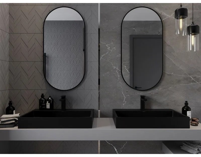 Mexen Loft, oválné koupelnové zrcadlo 100 x 50 cm, barva rámu černá matná, 9851-100-050-000-70