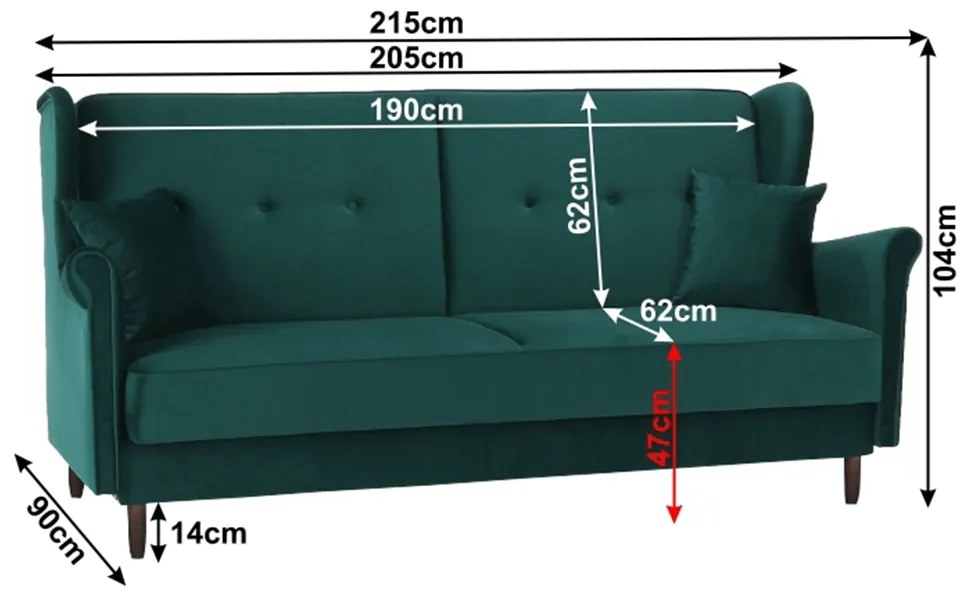 Rozkládací pohovka Interio, zelená látka