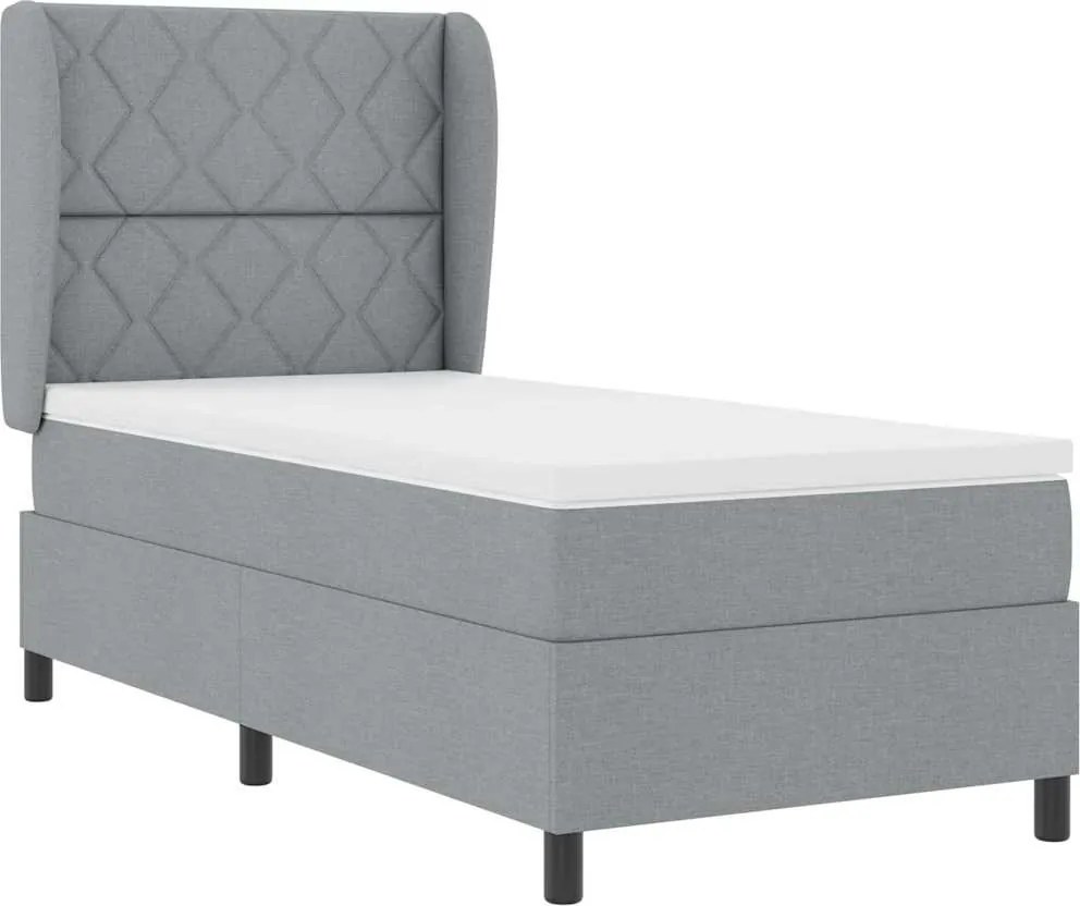 Postel s boxspringem s čelo Světle šedá 100 x 200 cm textil 3340613
