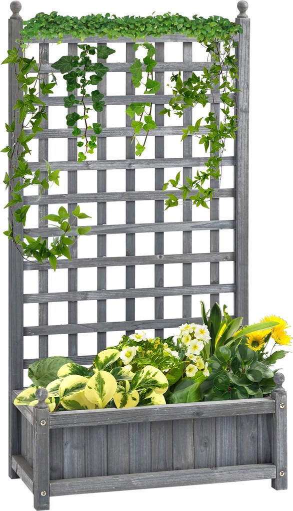 Outsunny Vyvýšená zahradní bedýnka s treláží – Dřevěná treláž s podporou pro popínavé rostliny, 64 x 28 x 120 cm