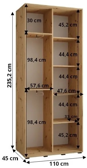 Šatní skříň ASIRI 7 - 110/45 cm, černá / stříbrná
