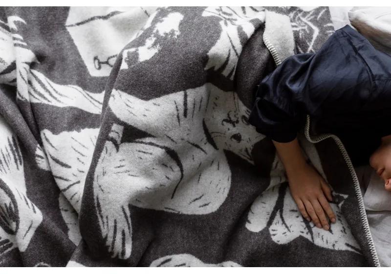 Vlněná deka Kissanpäivät 130x180, tmavě šedo-bílá