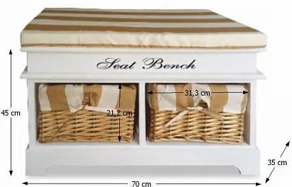 Dřevěná lavice s polštářem SEAT BENCH 4 NEW, bílá / medová