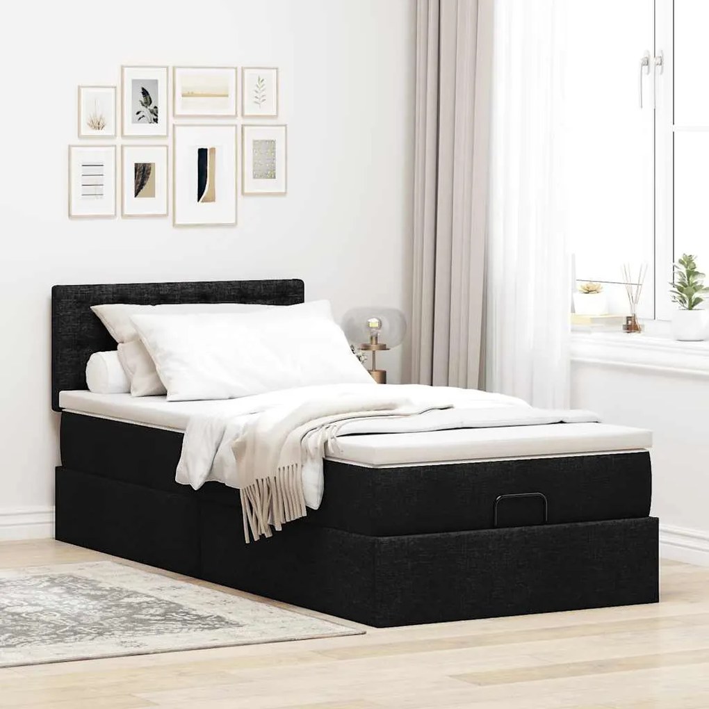 Osmanský postel s matrací černá 90x200 cm textil 3312445