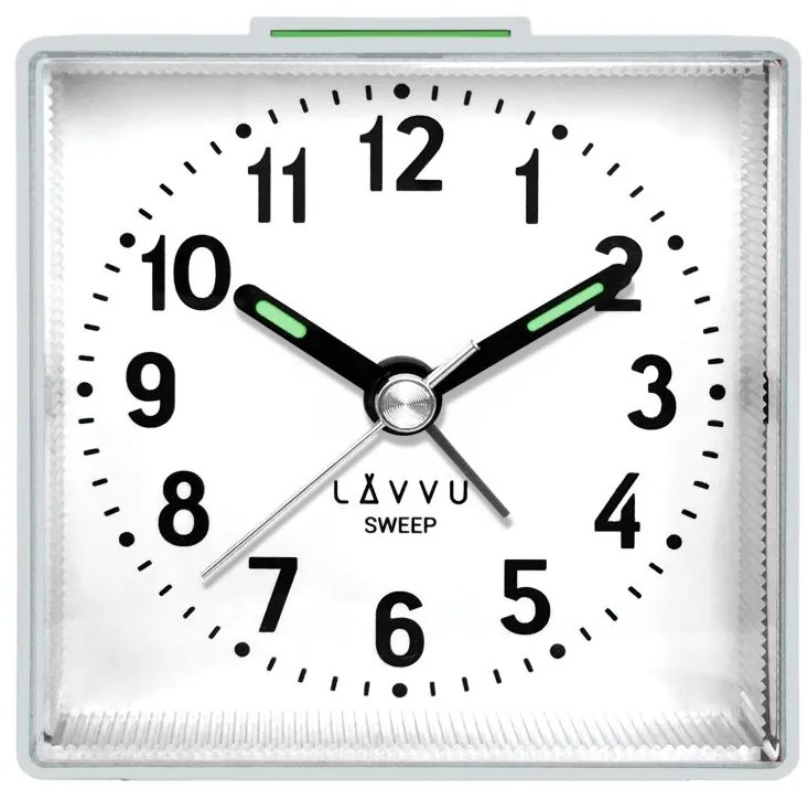 LAVVU LAS3017 - Stříbřitě-modrý budík SWEEP s plynulým chodem