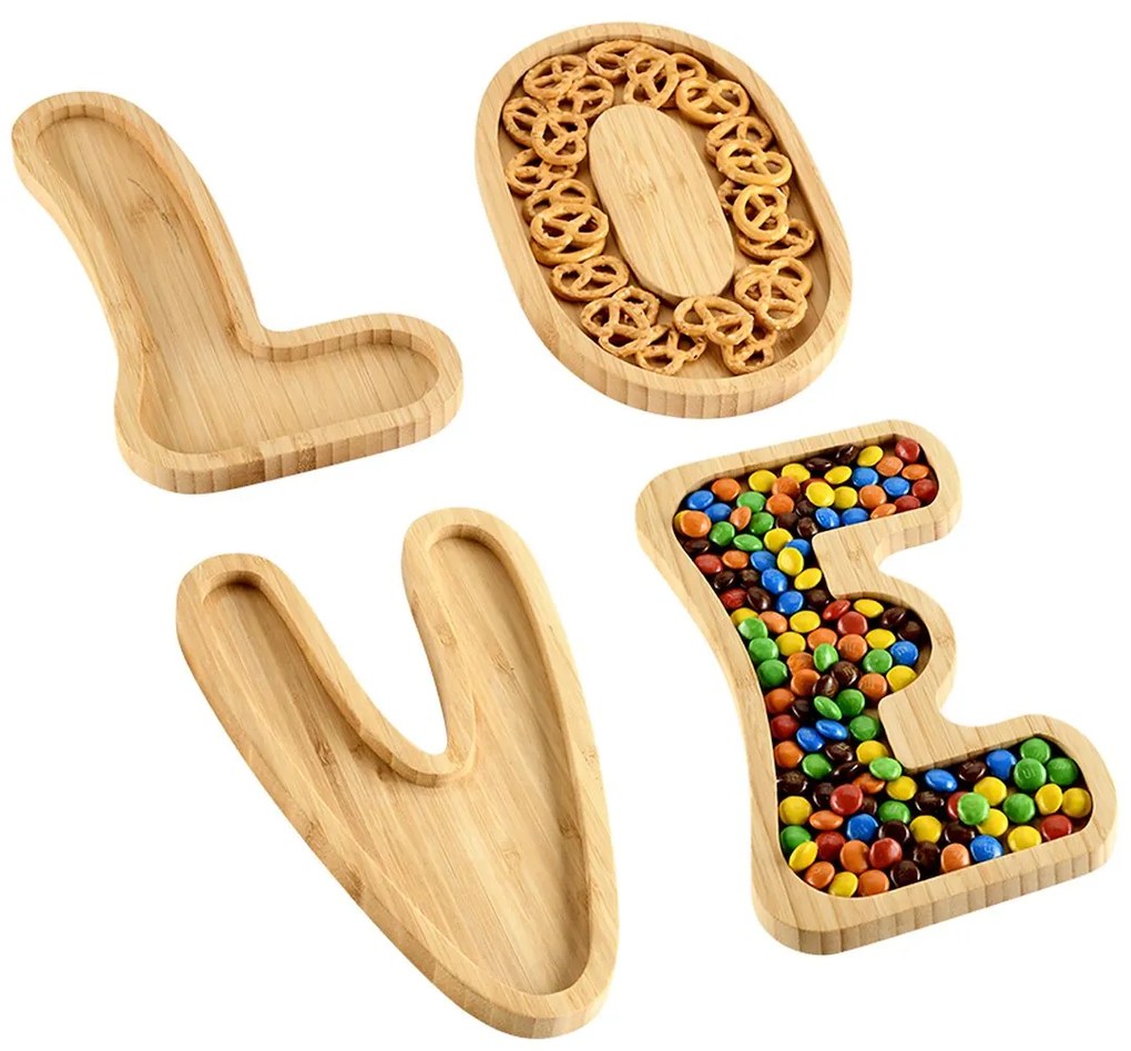 Dřevěná servírovací miska Love 20x15 cm sada 4ks