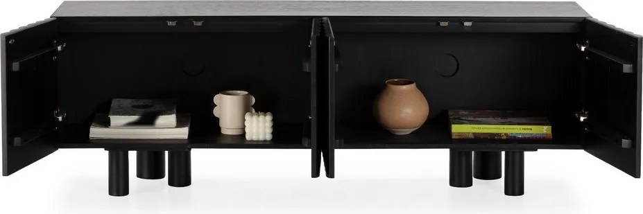 Černý TV stolek z mangového dřeva 160x55x40 cm Tamira – MOME