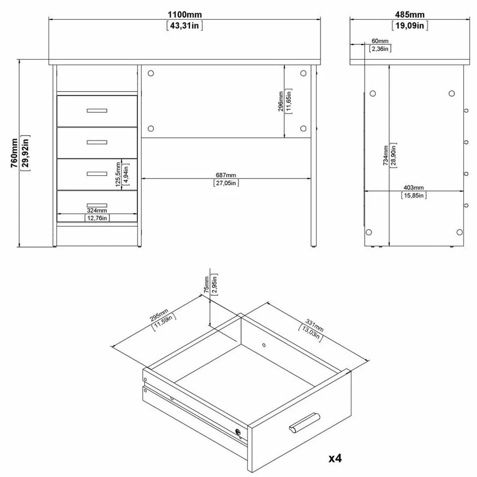 Psací stůl Felix II, bílá