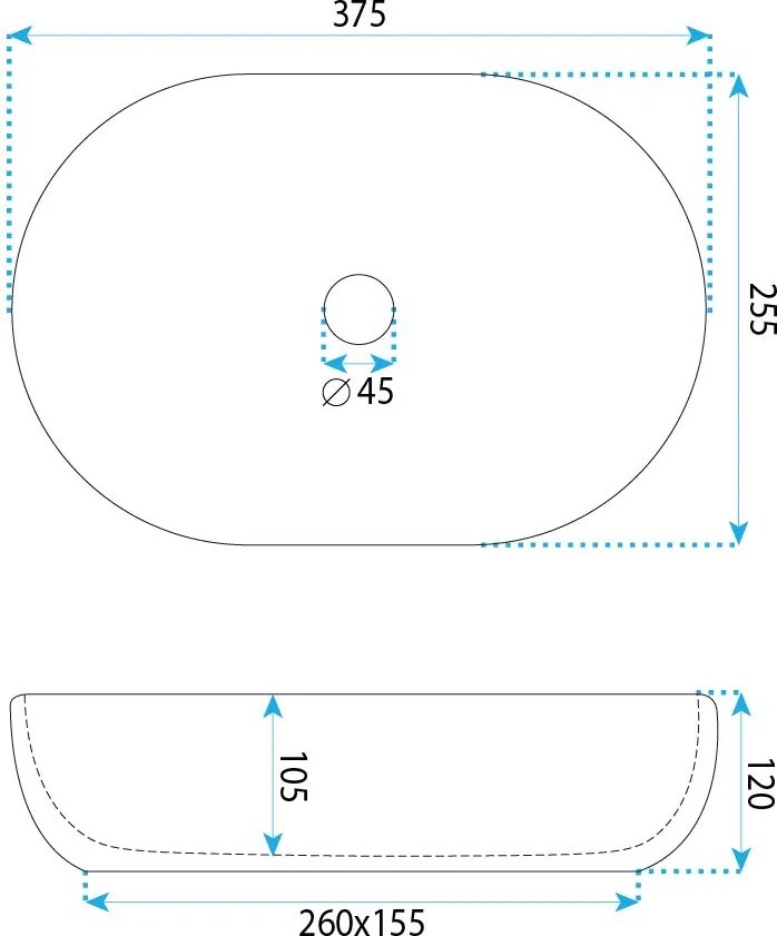Rea Mira, oválné umyvadlo na desku, 375x255x120mm, béžová-imitace kamene, REA-U3224