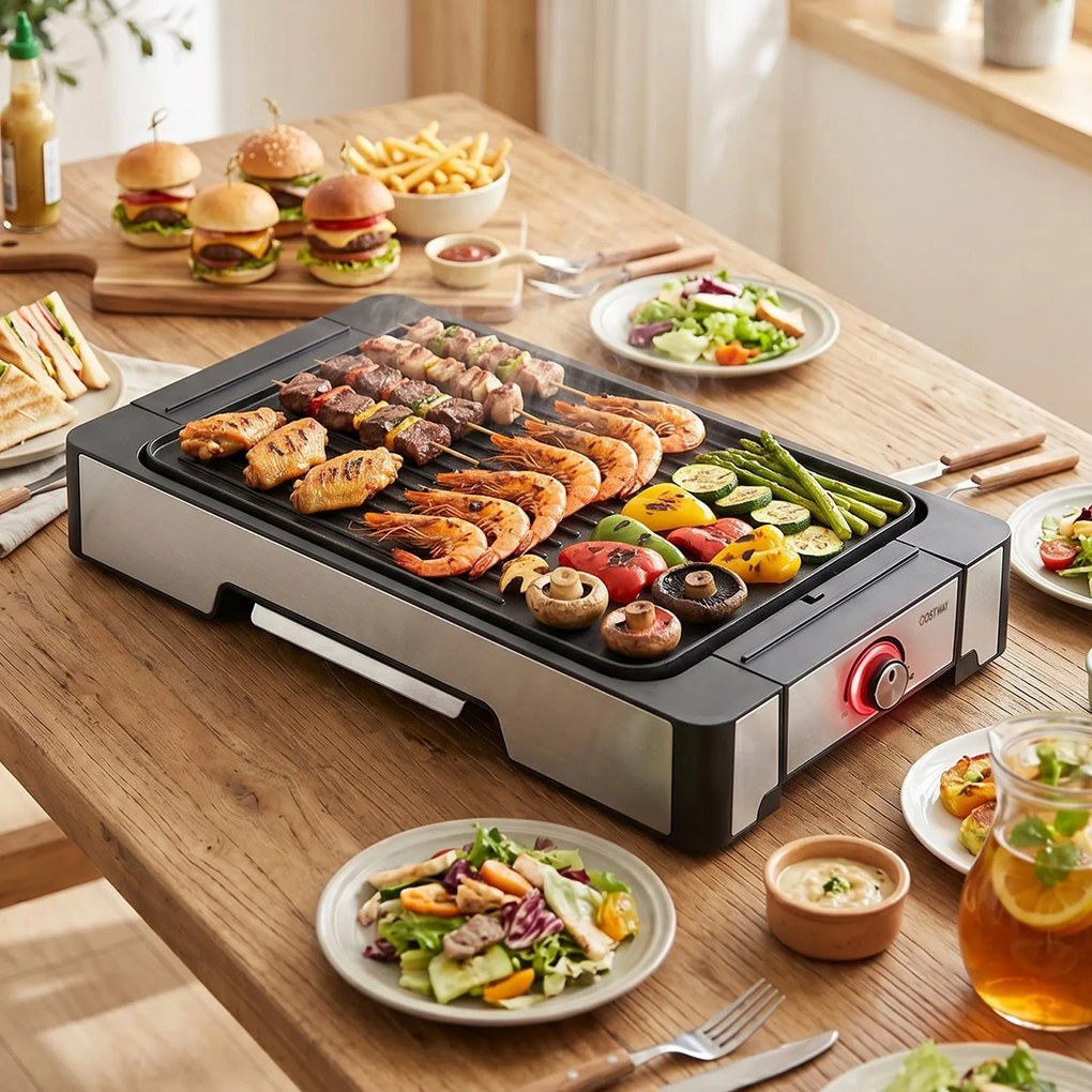 Costway Elektrický gril 2300 W stolní gril s plynulou regulací teploty