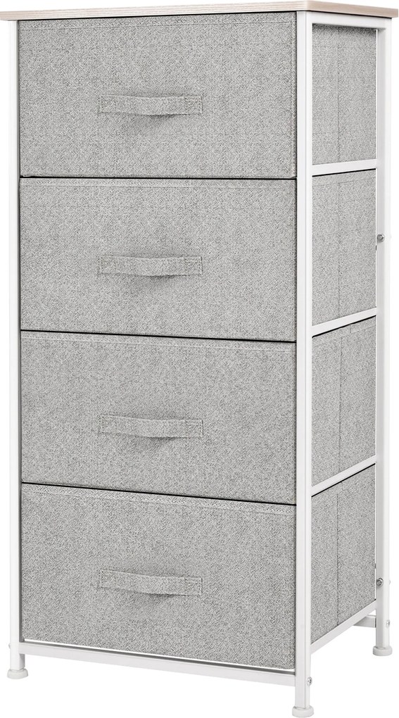 HOMCOM Komoda se 4 látkovými zásuvkami, úložný kabinet multifunkční pro ložnici, obývací pokoj a chodbu 45x30x92 cm šedá | Aosom