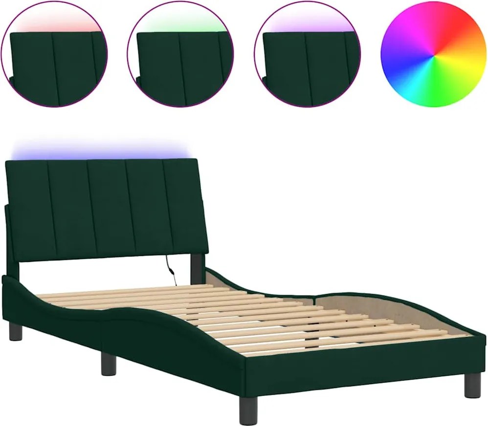 Rám postele s LED osvětlením bez matrace Hanko tmavě zelený 100 x 200 cm samet 3213766
