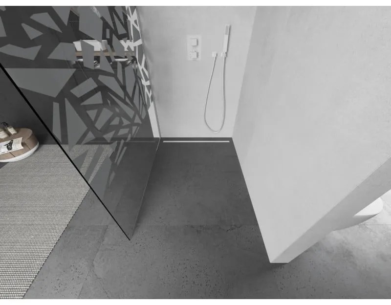 Mexen Kioto L, sprchová zástěna Walk-In 110 x 200 cm, 8mm čiré sklo bílý vzor, bílý profil, 800-110-103-20-85