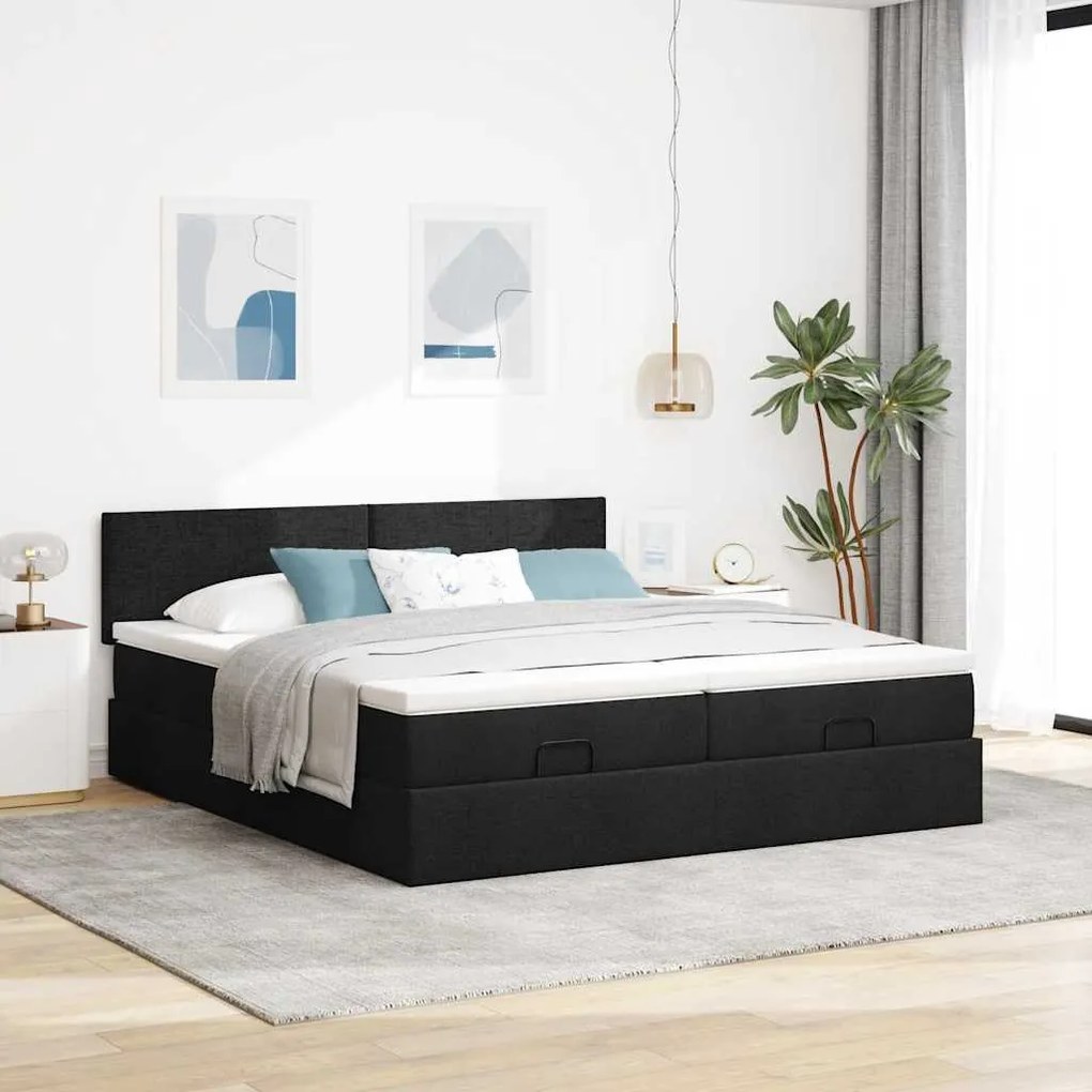 Osmanský rám postele s matrací černý 200x200cm textil 3311982