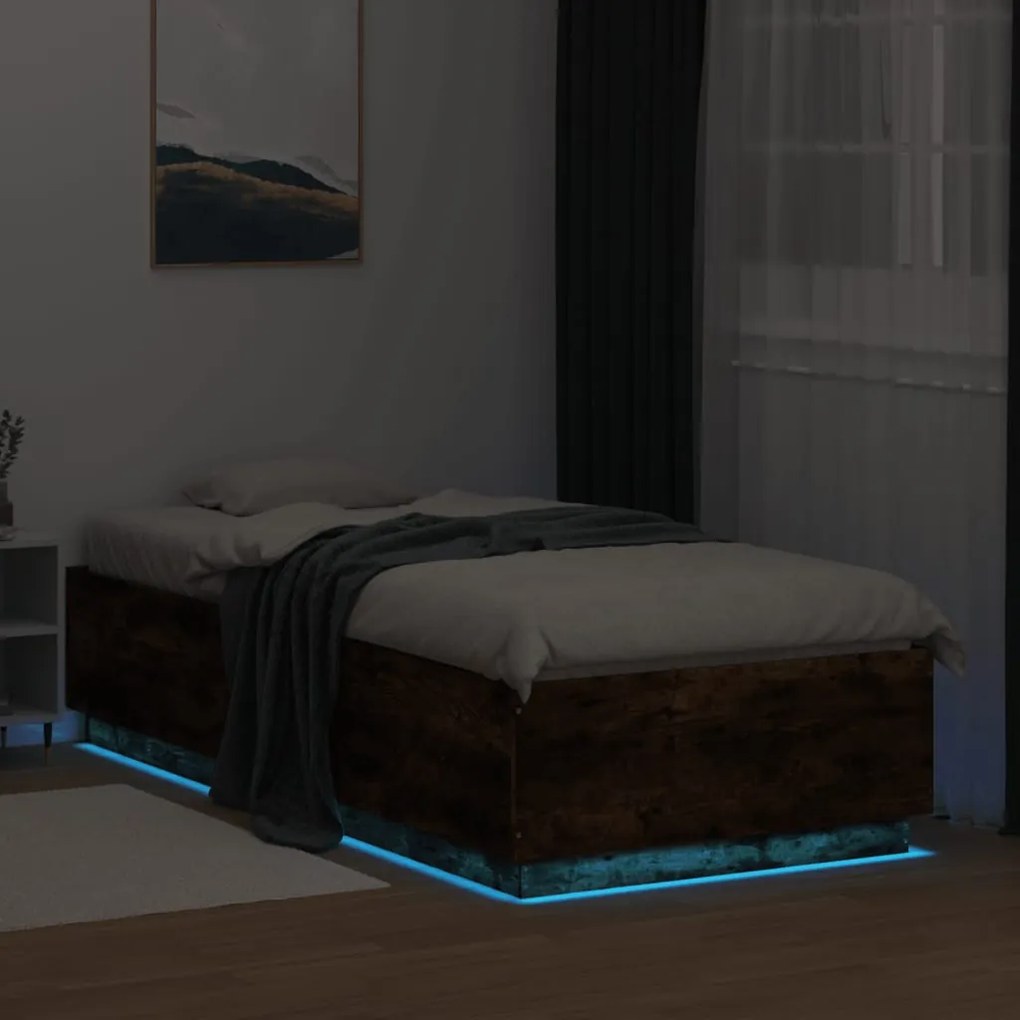 Rám postele s LED osvětlením kouřový dub 90 x 200 cm kompozit 3209636