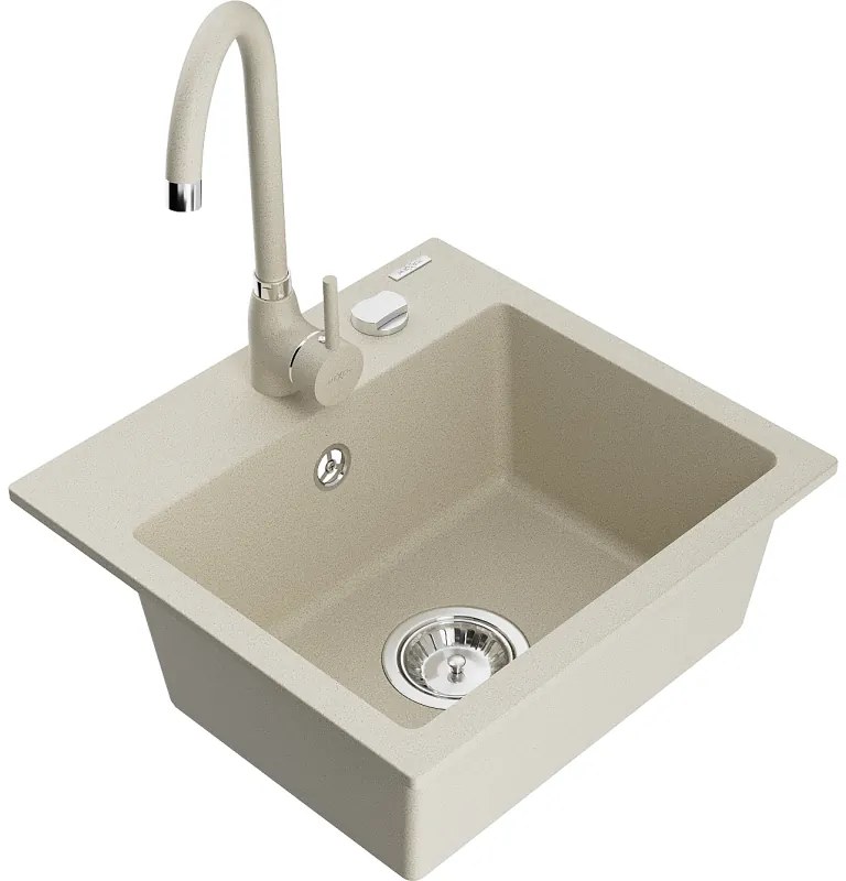Mexen Milo, 1-komorový granitový dřez 43,5x41 cm a kuchyňská baterie Telma, béžová, 6505-69-670200-69