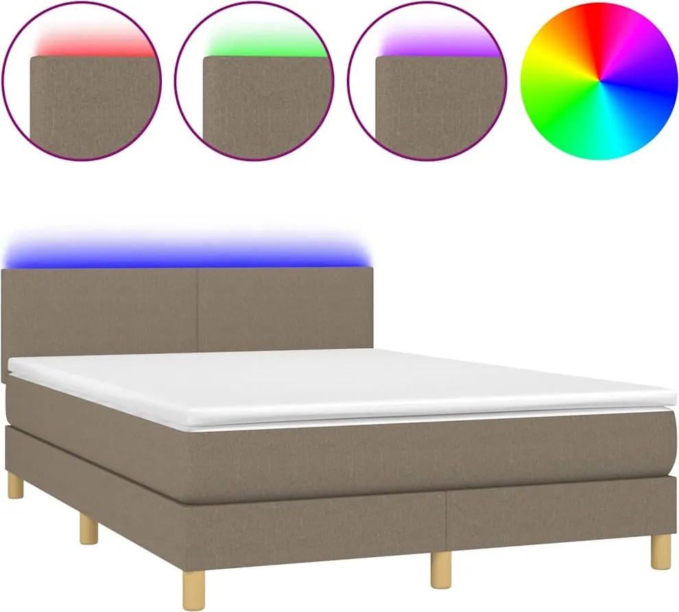 Box spring postel s matrací a LED taupe 140x190 cm textil 3133553