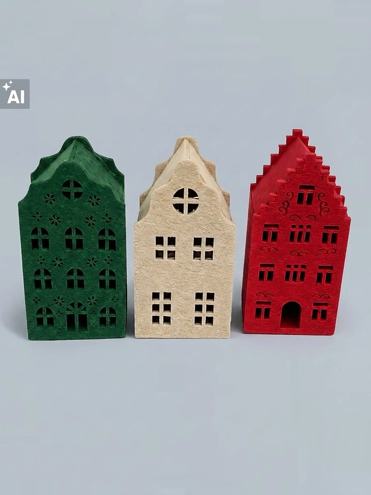 Sinsay - Stojící dekorace ve tvaru domů 3 pack - vícebarevná