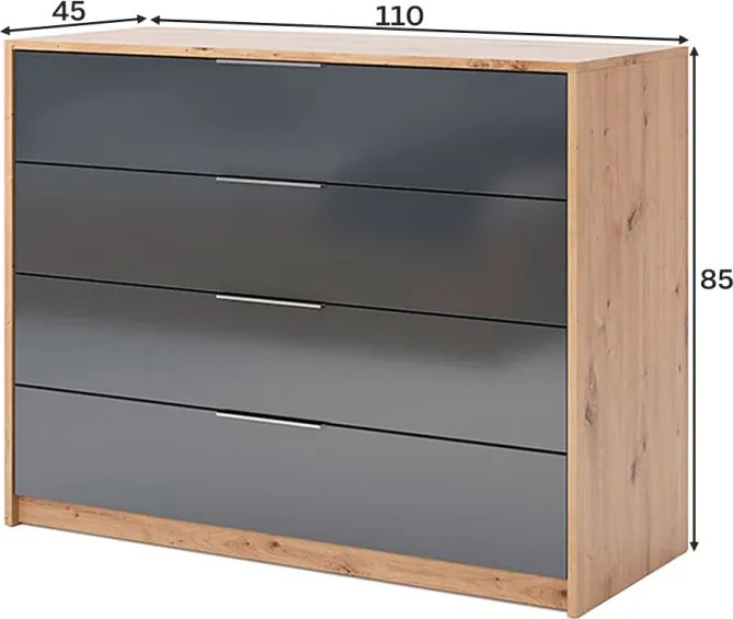 Komoda 4š, matná antracit Raymond Mat antracit