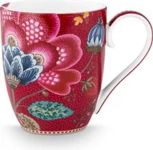 Pip Studio Blooming Tales set 2 ks XL hrnku 440 ml - tmavě červený (Luxusní set tmavě červených porcelánových hrnků)