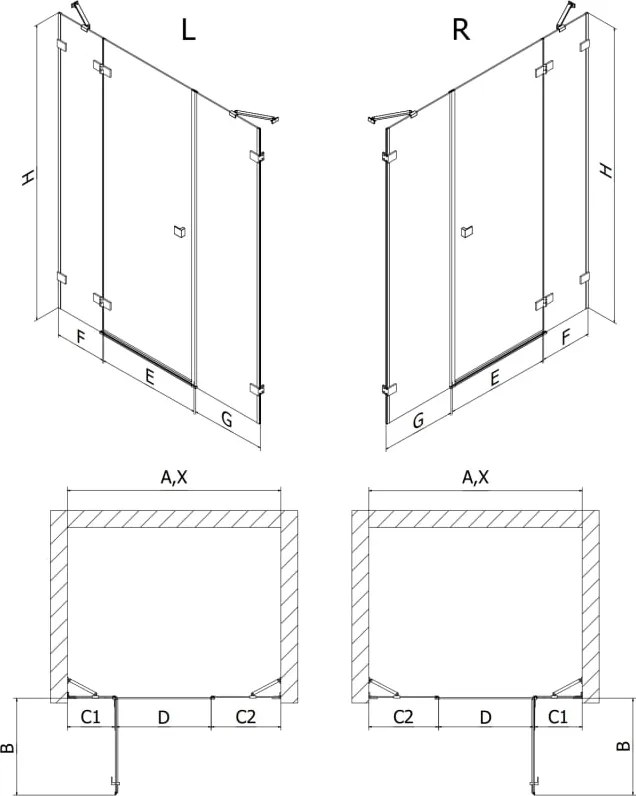Mexen Lunar sprchové dveře pant pravý 140 cm, transparentní, zlaté kartáčované - 834S-140-050-55-00-P