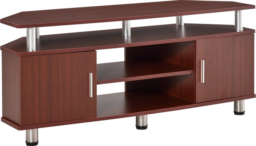 HOMCOM Klasická TV stojan do obývacího pokoje se 2 policemi a 2 skříňkami, MDF a nerezová ocel, hnědá, 120x39,5x52cm | Aosom