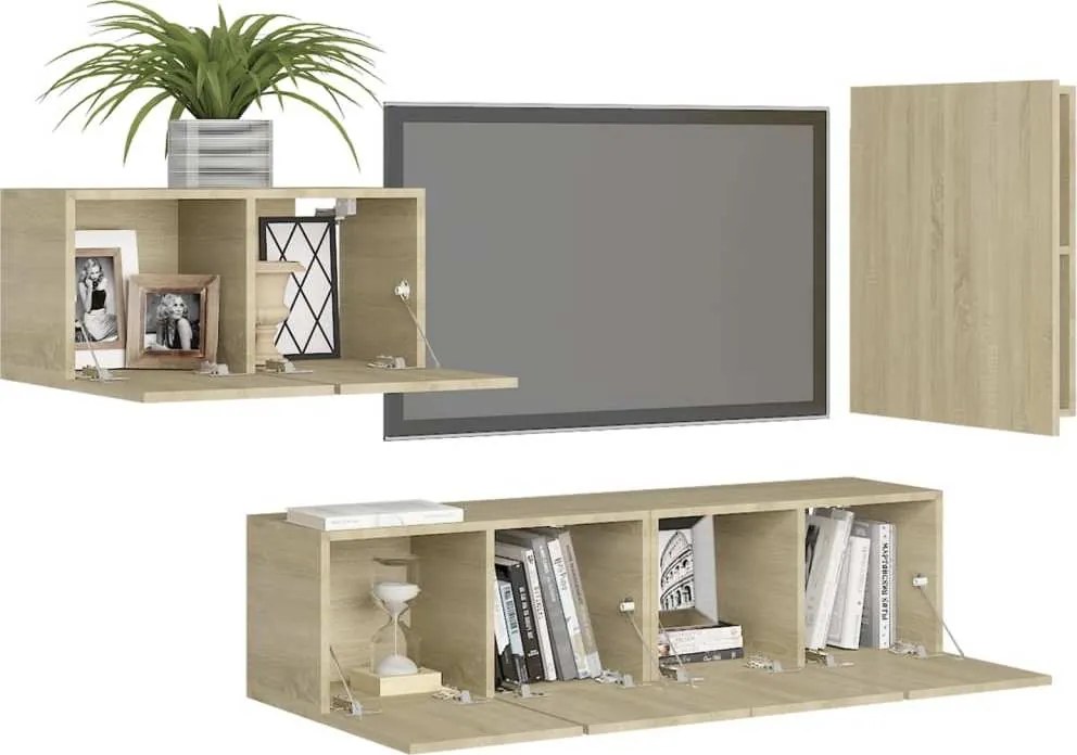 vidaXL 4dílný set TV skříněk dřevotříska [3079097] Barva: Betonová šedá