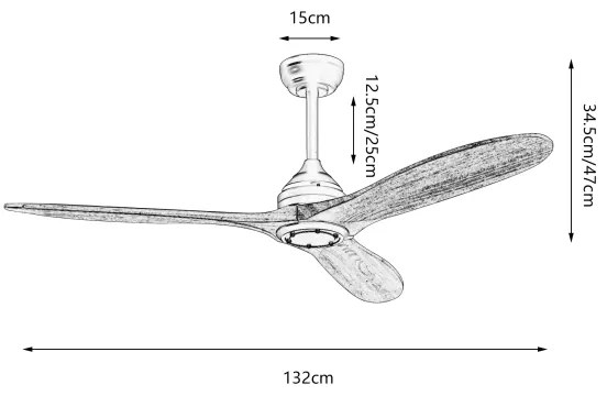 ZEVENTI - Stropní ventilátor LAURIA Wi-Fi Tuya černá/dub + DO