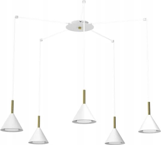 Ewilight Závěsné stropní svítidlo 5 bodů spider Cone 5xGX53 15W bílá/zlatá