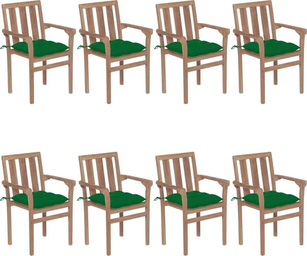 vidaXL Stohovatelné zahradní židle s poduškami 8 ks masivní teak [3073450] Barva: Zelená