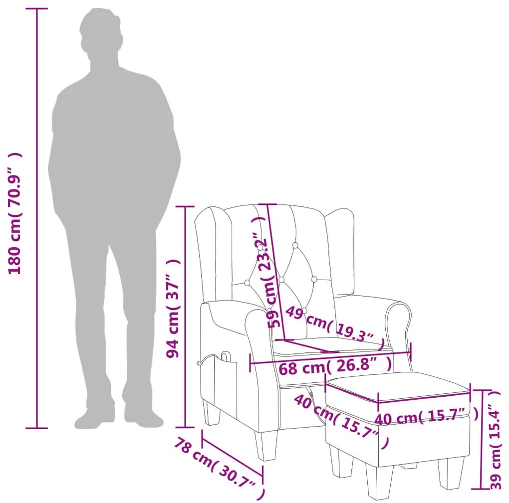 vidaXL Marketos Masážní křeslo s podnožkou tmavě hnědé textil