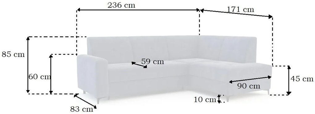 ANTEX ISABELA rozkládací sedací souprava s úložným prostorem šedá 236 x 85 x 171 cm