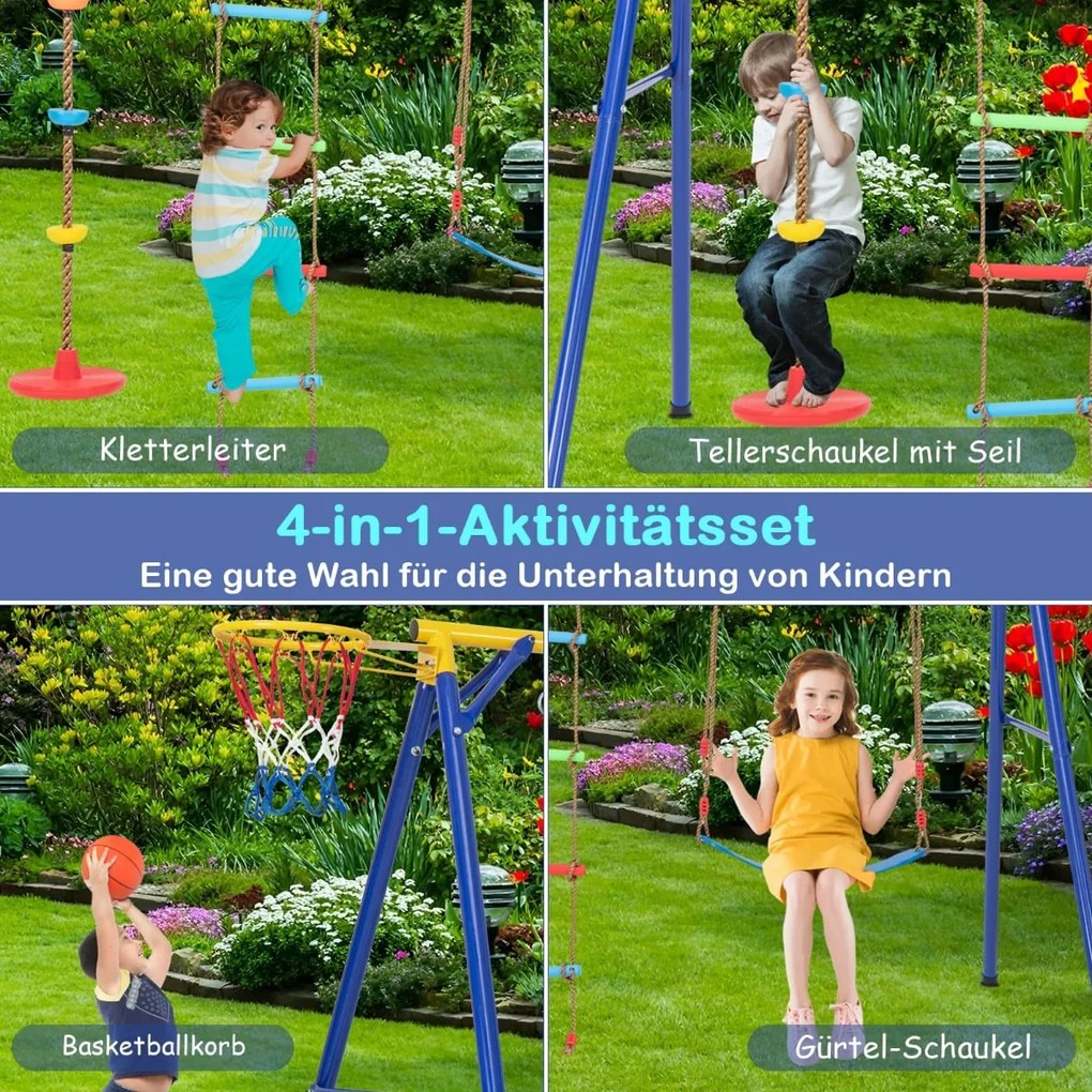Costway Rám houpačky s pružnou houpačkou houpačka žlutá + – 246 × 190 × 188 cm