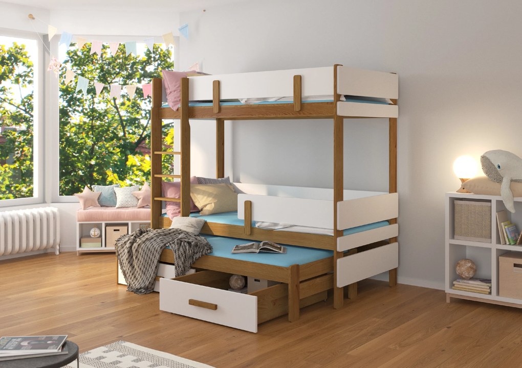 ADRK Furniture Třípatrová postel pro tři osoby s matracemi ETAPO 180x80 CH-Eta-O+W-188+M-E126