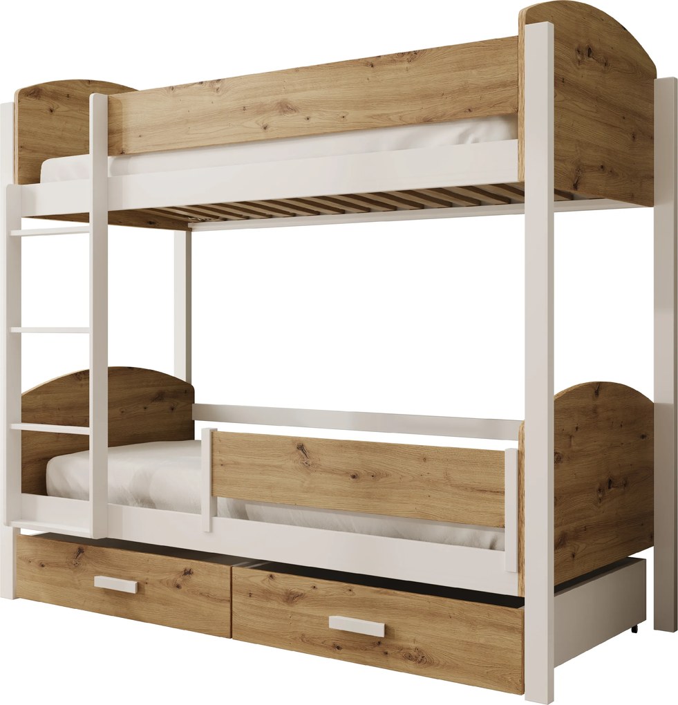 ADRK Furniture Dětská patrová postel Jori s bariérkou 200x90 CH-JOR-WA-BAR-200