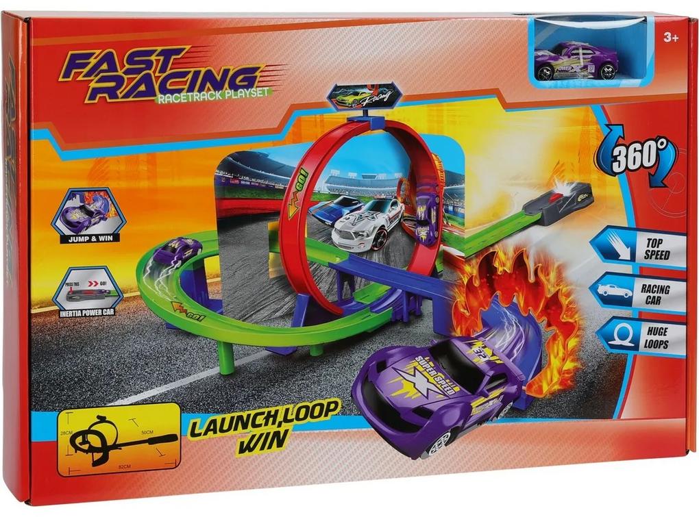 Závodní dráha Fast Racing s autem, 7 dílů, 46,5 x 6,2 x 29,6 cm
