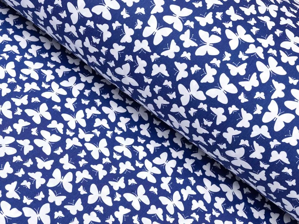 Biante Bavlněný povlak na polštář s lemem Sandra SA-376 Bílí motýlci na modrém 60 x 60 cm