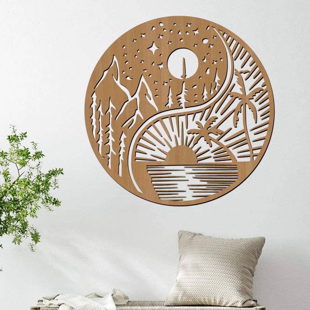 dřevo života Dřevěný obraz DEN A NOC Zvolte barvu dekoru: Dub Sonoma, Zvolte rozměr Ø (cm): 40