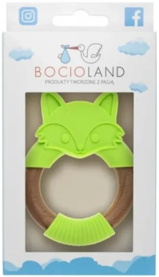 BocioLand Silikonové, dřevěné kousátko Liška - zelené