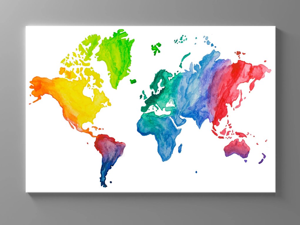 Obraz mapa světa vodovkami Rozměr: 100 x 65 cm