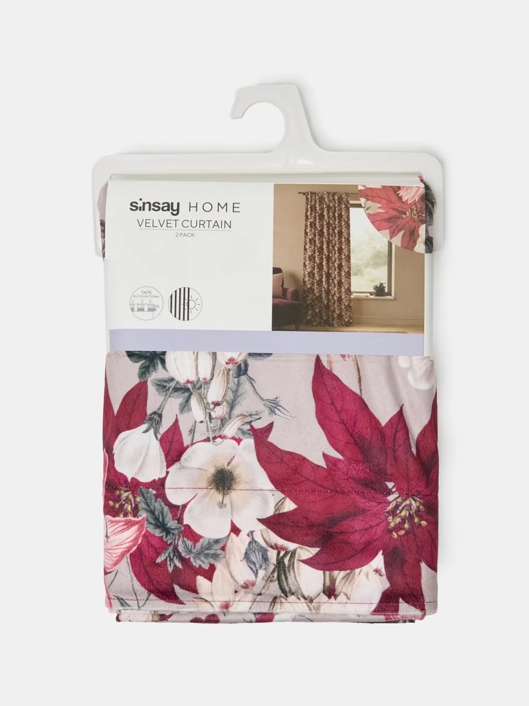 Sinsay - Částečně zatemňovací sametové závěsy na řasicí pásce s květinovým motivem 2 pack - vícebarevná