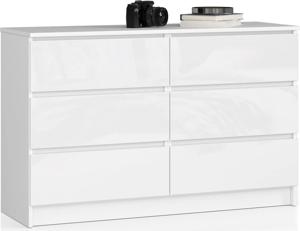 Komoda K120 6SZ bílá/bílý lesk
