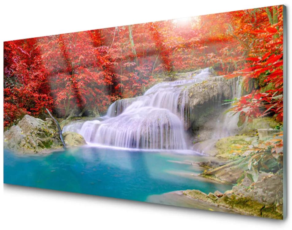 Skleněný obraz Podzimní Vodopád Les