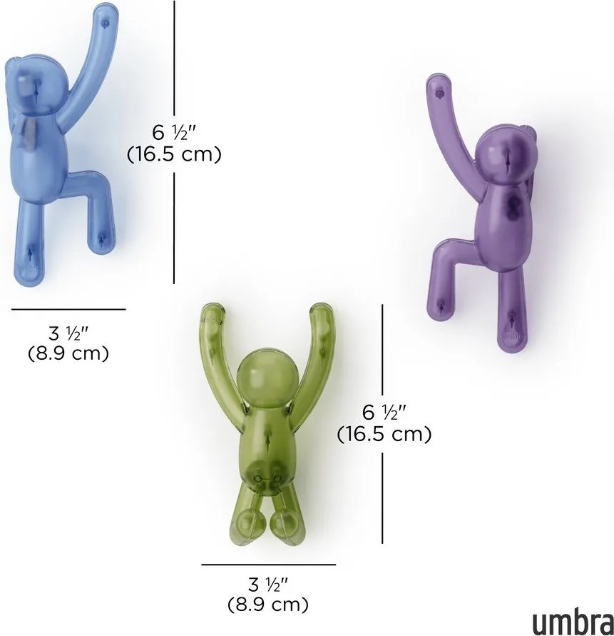Plastové háčky v sadě 3 ks bez vrtání Buddy – Umbra